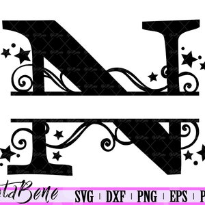 N Split Monogram SVG Split Letter N SVG Divided Initial N | Etsy