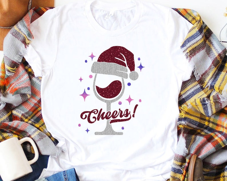 Wine Glass With Santa Hat SVG Cheers Svg Funny Christmas - Etsy