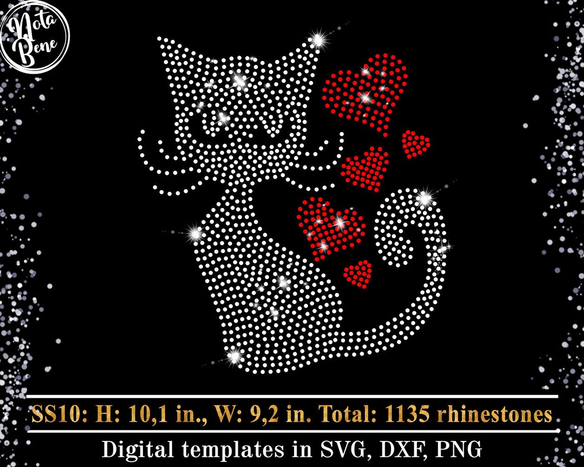 Cute Cat Rhinestone Template SVG, Cat Hotfix Rhinestones Svg, Kitten ...