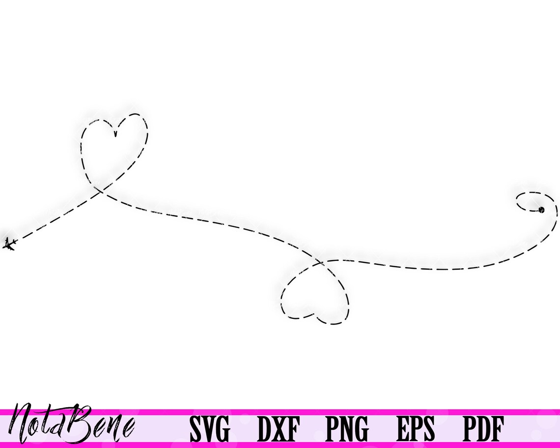 Dashed Plane Route Line Svg Dashed Heart Plane Flight Route - Etsy
