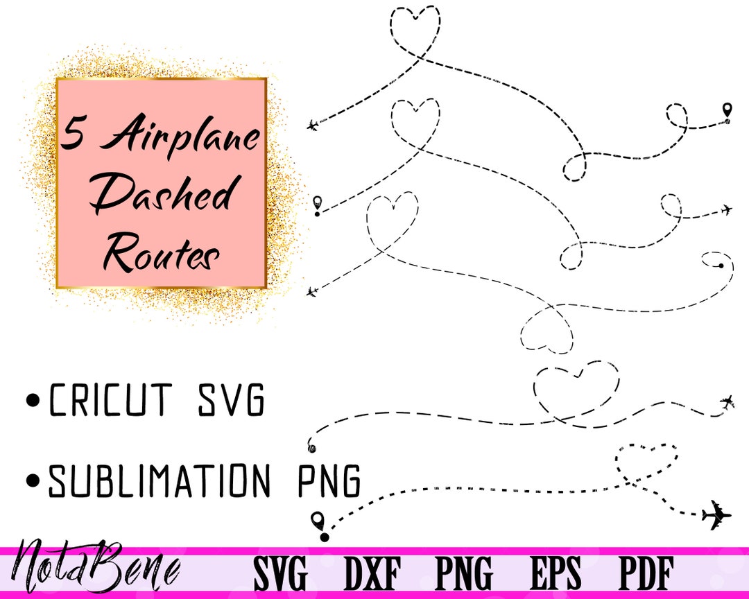 Dashed Plane Route Lines SVG, Dashed Heart Plane Flight Route SVG ...