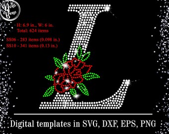 Floral Letter L Rhinestone Template SVG Diamond Bling - Etsy