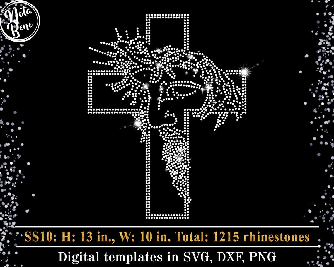 Jesus Cross Rhinestone Template SVG, Hotfix Rhinestones, Bling Shirt ...