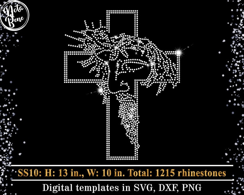 Jesus Cross Rhinestone Template SVG, Hotfix Rhinestones, Bling Shirt ...