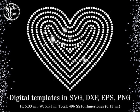 Rhinestone Template Heart Svg Digital Download Heart Bling - Etsy