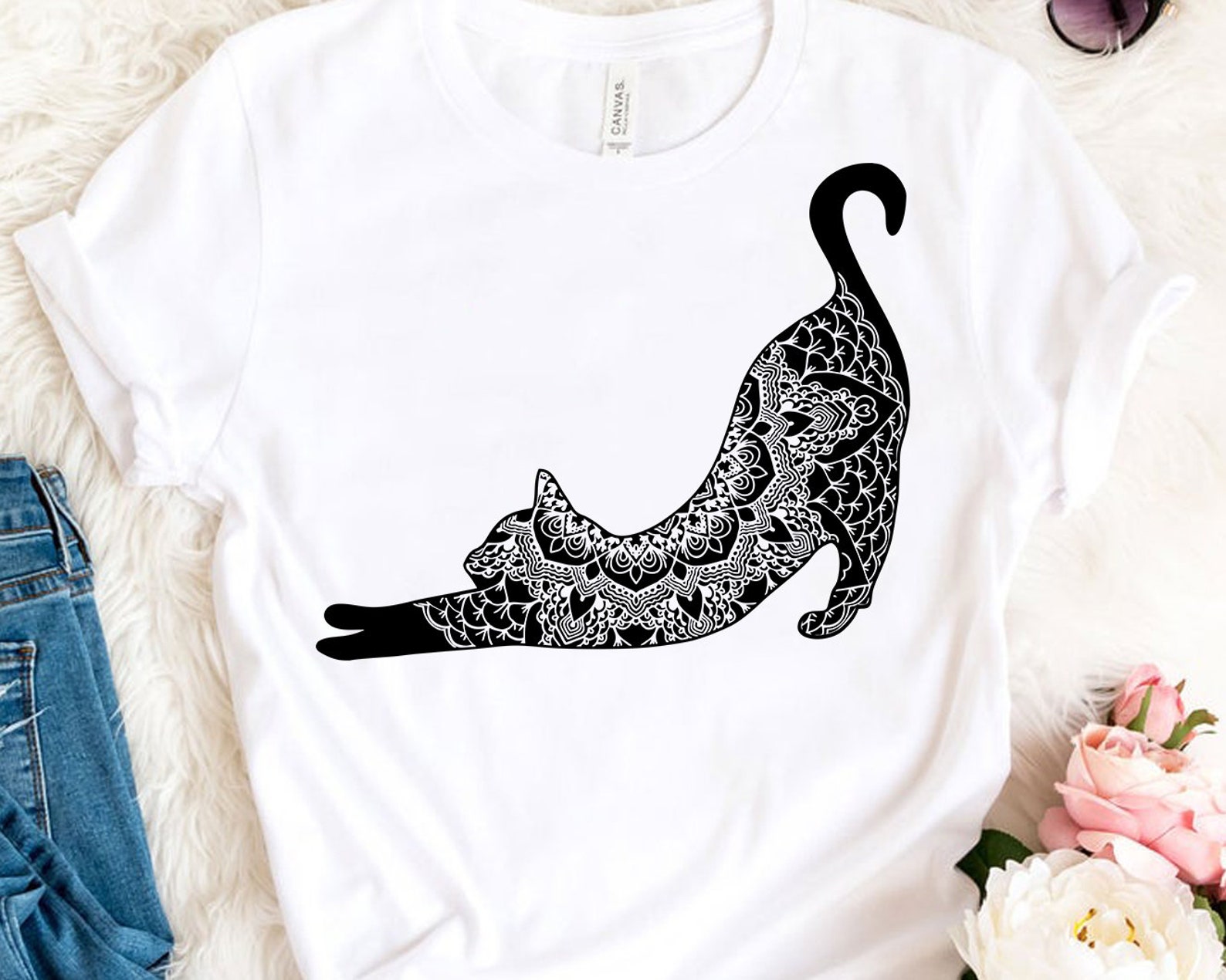 Yoga Сat Stretching SVG Mandala Cat SVG Cut File Cat Clipart | Etsy