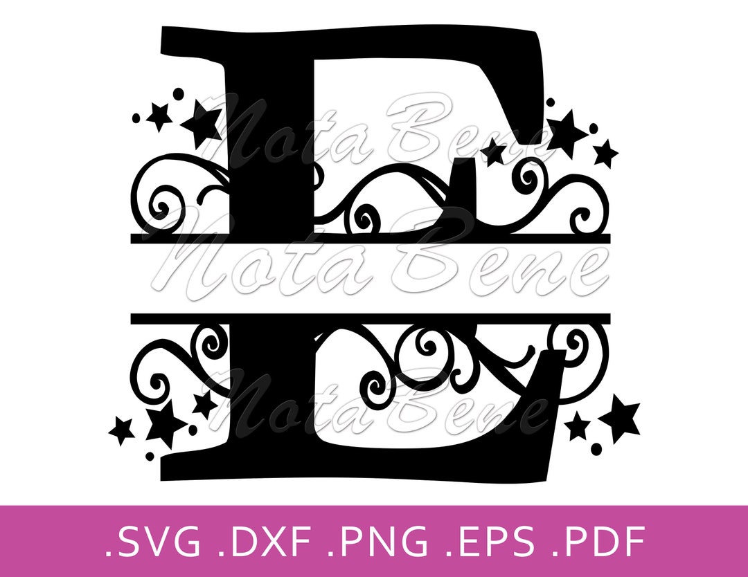 Elegant E Split Monogram SVG Swirls Starssplit Letter E SVG Divided ...