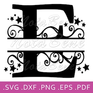 Elegant E Split Monogram SVG Swirls Starssplit Letter E SVG Divided ...