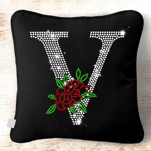 Floral Letter V SVG, Rhinestone Template, Diamond Bling Monogram, Rose ...