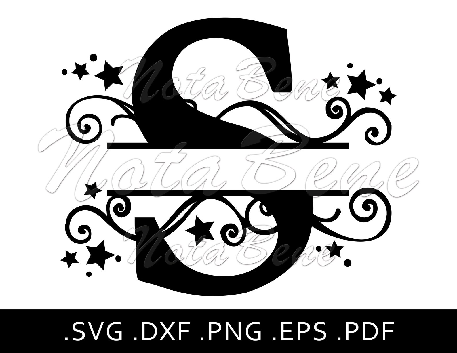 S Split Monogram SVG Split Letter S SVG Swirls Stars Divided Initial S ...