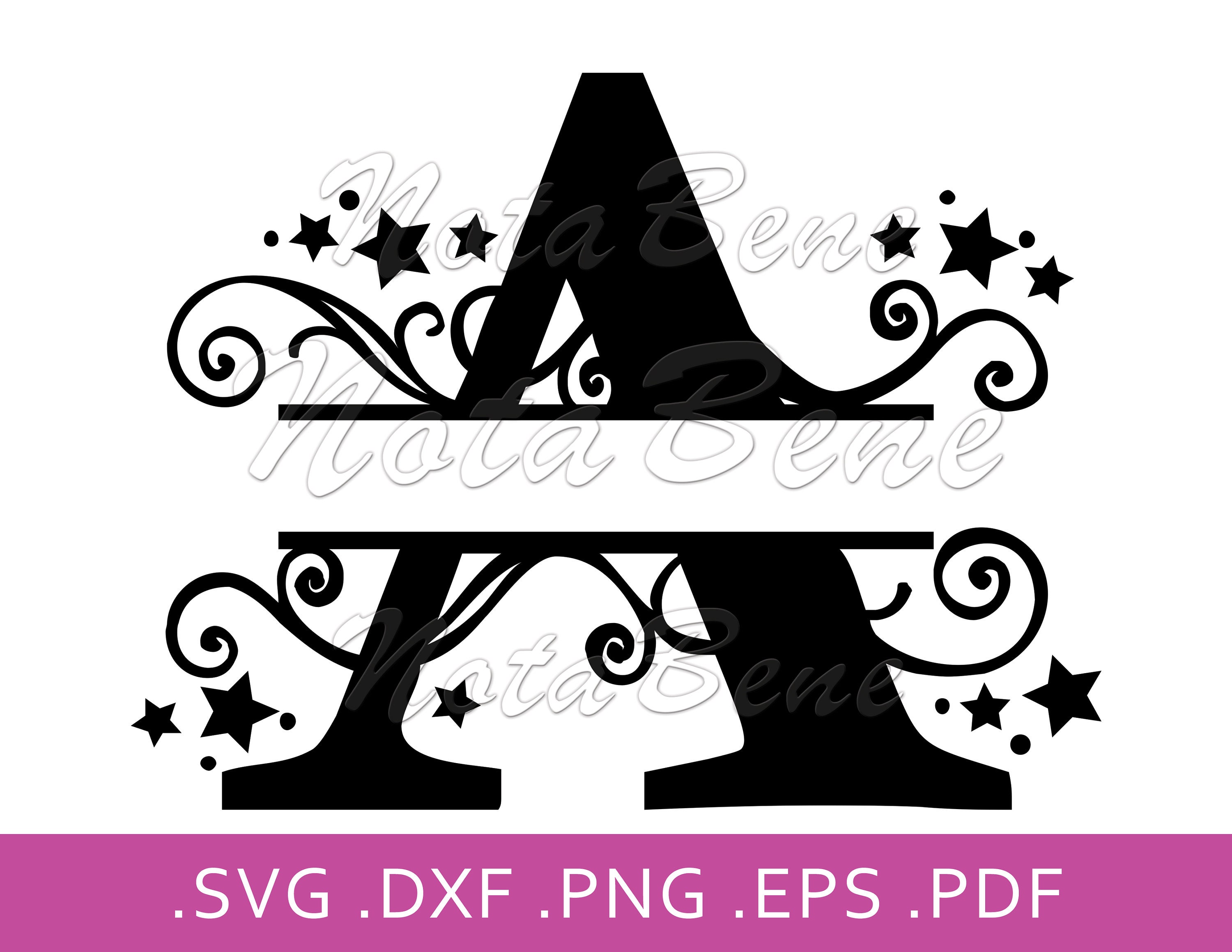 A Split Monogram SVG Split Letter A Alphabet SVG Swirls Stars - Etsy Canada