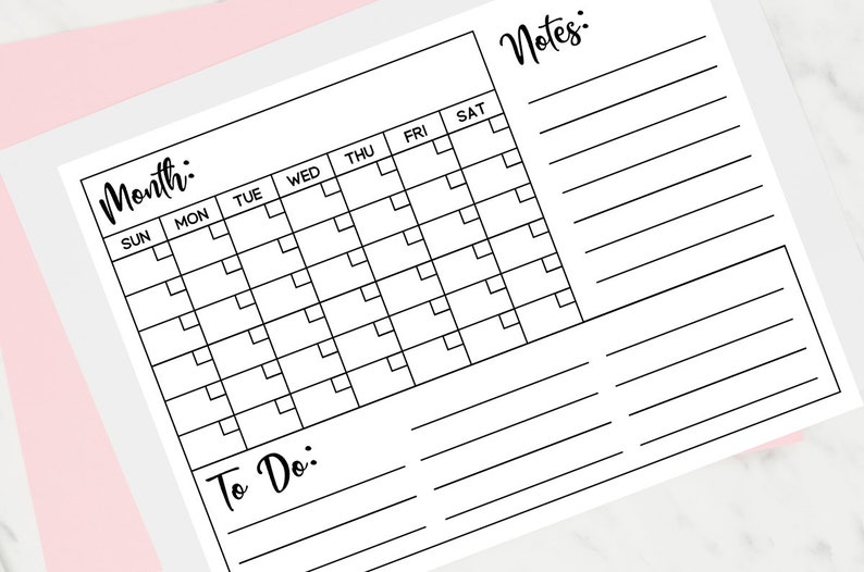Blank Calendar With Notes & to Do SVG Planner Template Svg - Etsy