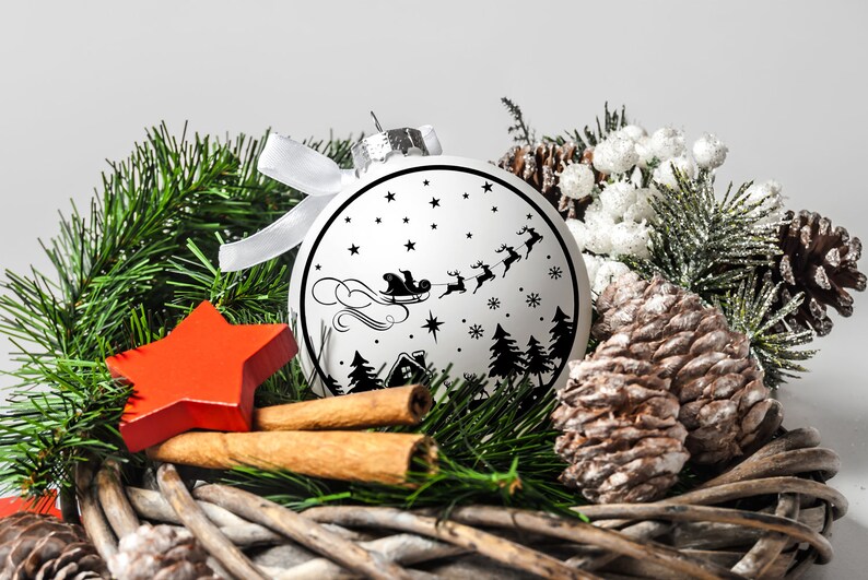 Santa in Sleigh Flying Over Night Village SVG Christmas Svg Night Town ...