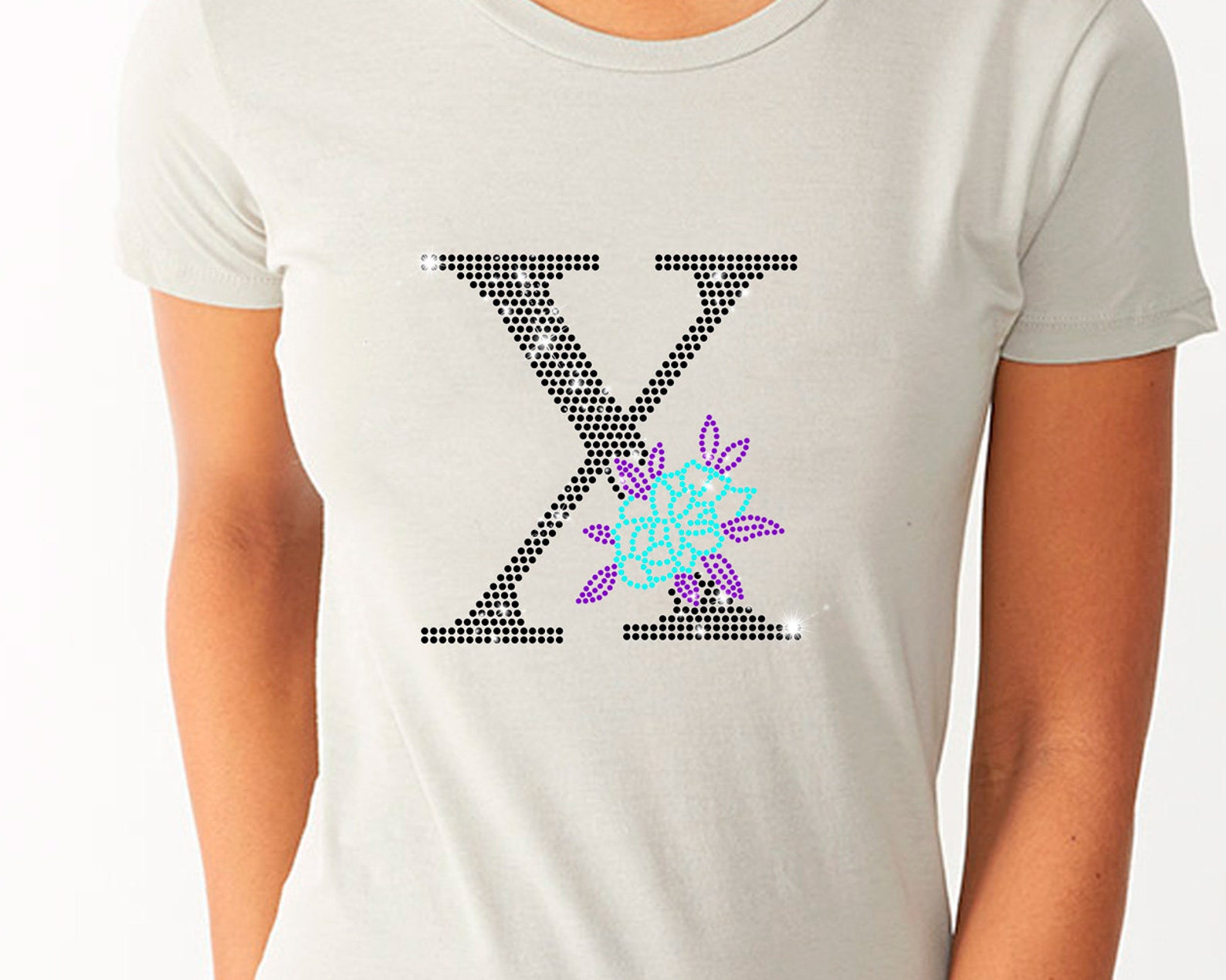 Rhinestone Monogram X Template SVG Floral Diamond Bling - Etsy