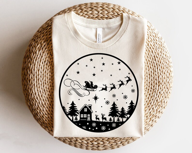 Santa in Sleigh Flying Over Night Village SVG Christmas Svg Night Town ...