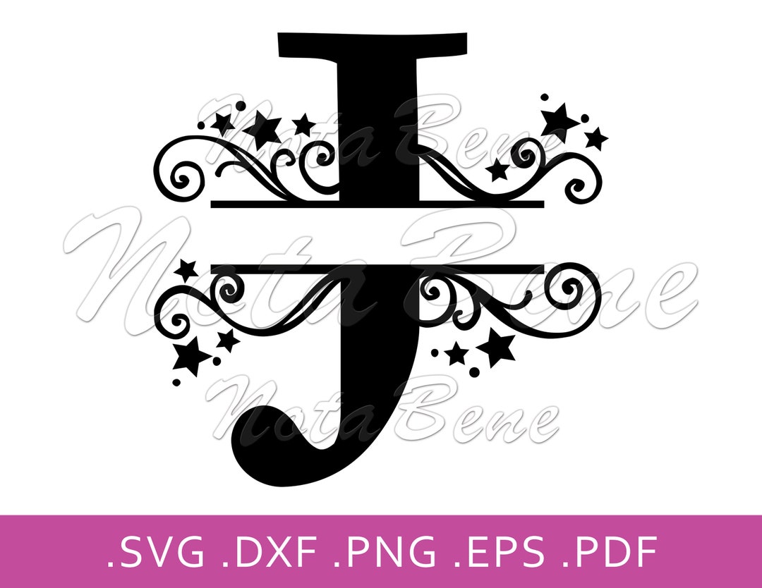 J Split Monogram SVG Elegant Split Letter J SVG Swirls Stars Divided ...