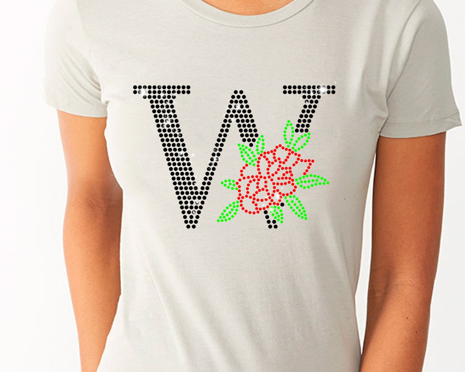 Floral Monogram W Rhinestone Template SVG Diamond Bling - Etsy