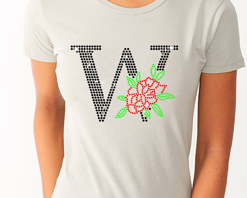 Floral Monogram W Rhinestone Template SVG Diamond Bling - Etsy
