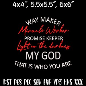 Waymaker Miracle Worker Embroidery Design, Faith Embroidery Fill Stitch ...