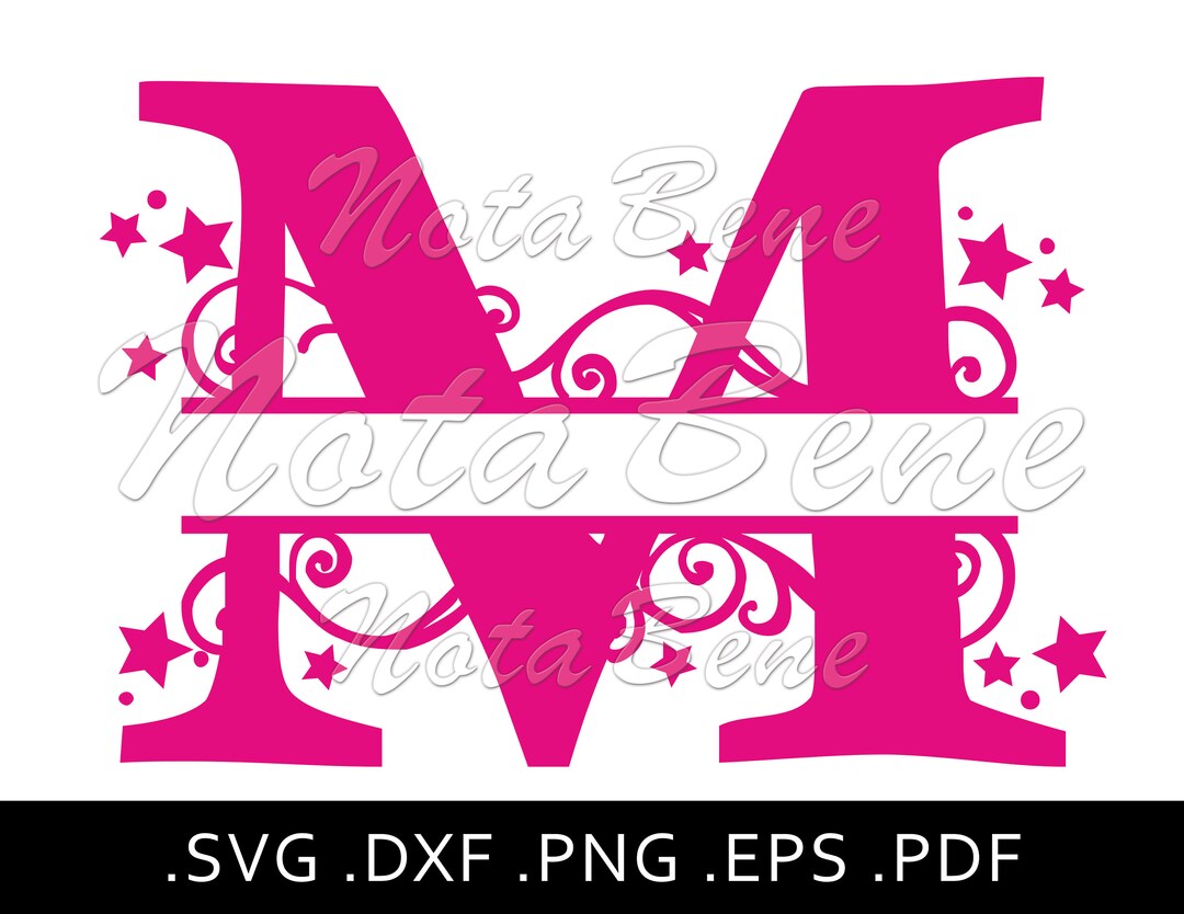 Elegant M Split Monogram SVG Swirls Stars Split Letter M SVG Divided ...