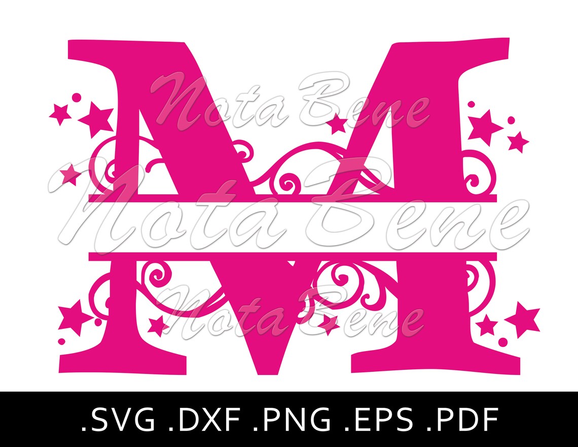 Elegant M Split Monogram SVG Swirls Stars Split letter M SVG | Etsy