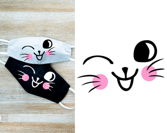 Funny Smiling Cat Face Mask Design SVG Winking Cat Kid's | Etsy