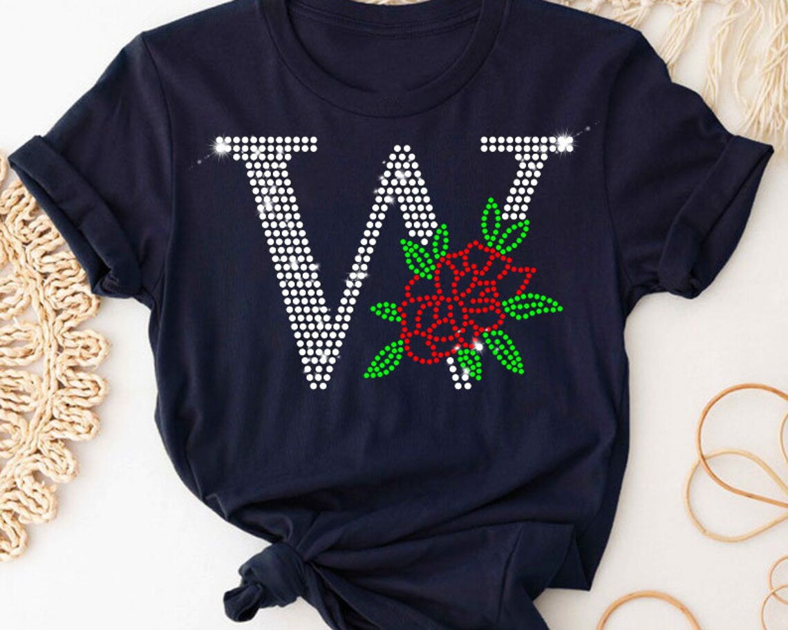 Floral Monogram W Rhinestone Template SVG Diamond Bling - Etsy