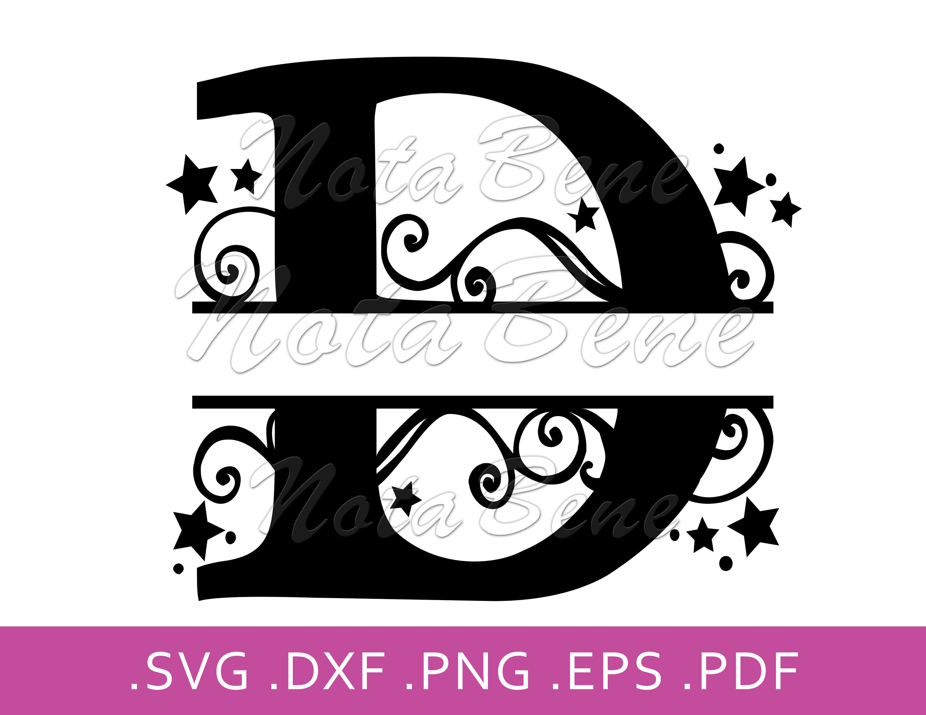 Elegant Split Monogram SVG Swirls Stars Split Letter D SVG | Etsy
