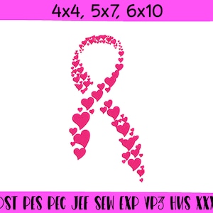 Cancer Ribbon Hearts Embroidery, Cancer Survivor Awareness Ribbon ...