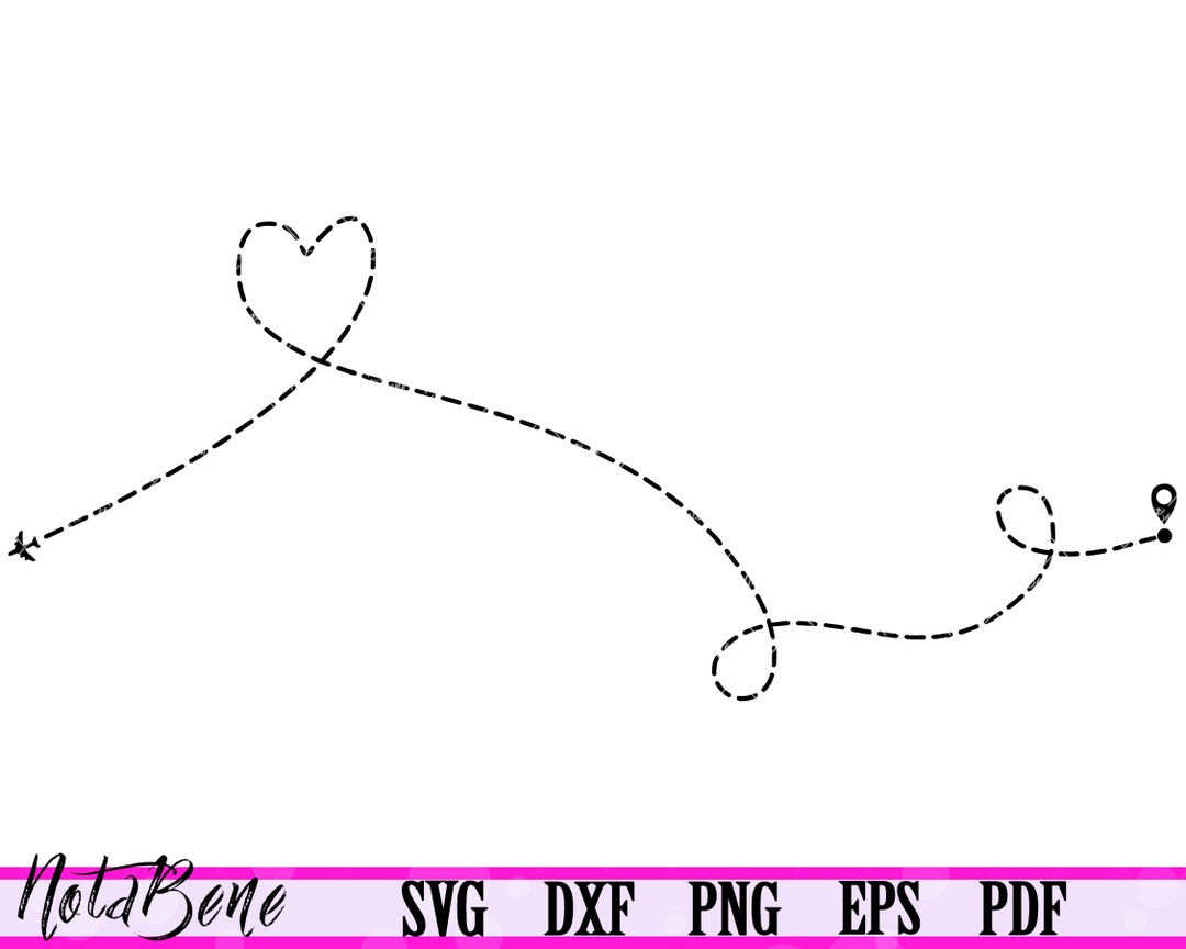 Dashed Plane Route Line SVG, Heart Plane Flight Route Svg, Valentines ...