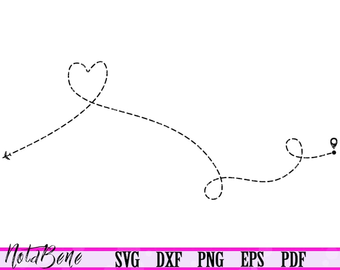 Paper Plane Heart Route Svg, Dashed Lines Love Trip, Travel. Vector Cut ...