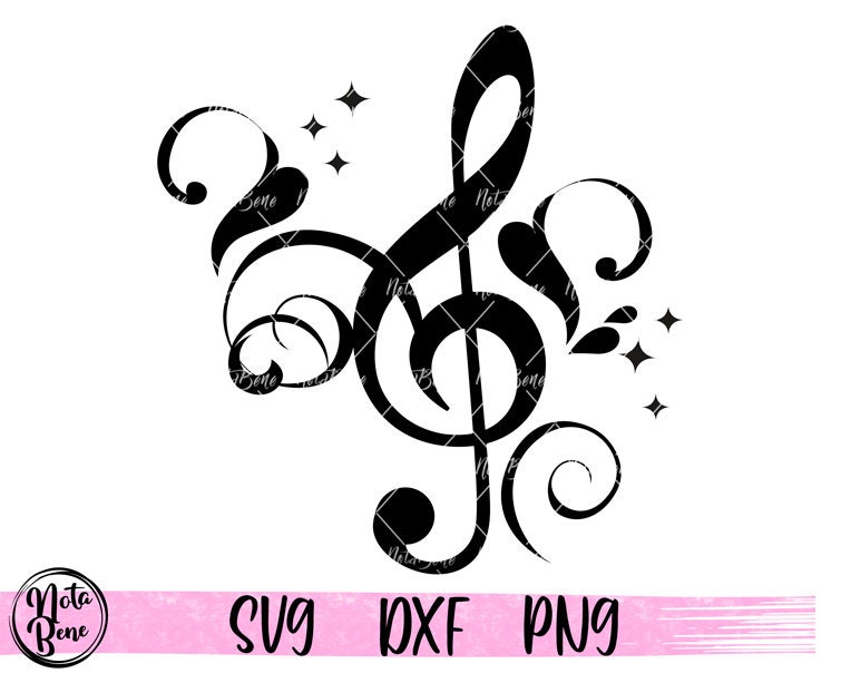 Music Note Swirls Svg Treble G Clef Decorative Svg Music | Etsy