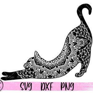 Yoga Сat Stretching SVG, Mandala Cat SVG Cut File, Cat Clipart Svg ...