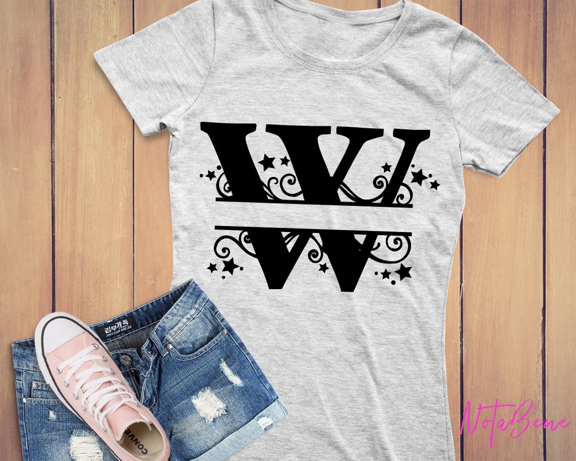 Split Monogram SVG Swirls Stars Split Font Letter W Svg - Etsy
