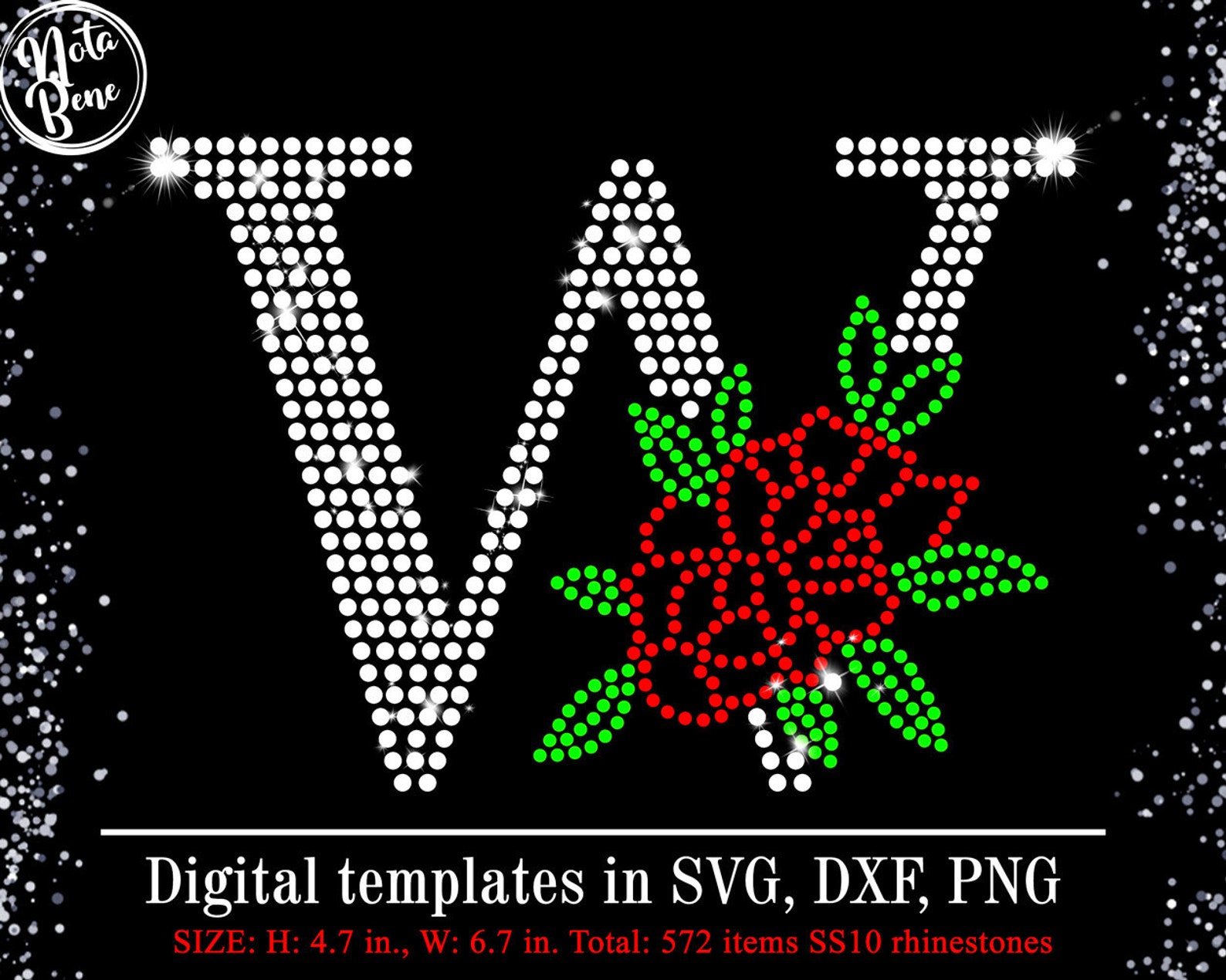 Floral Monogram W Rhinestone Template SVG Diamond Bling - Etsy