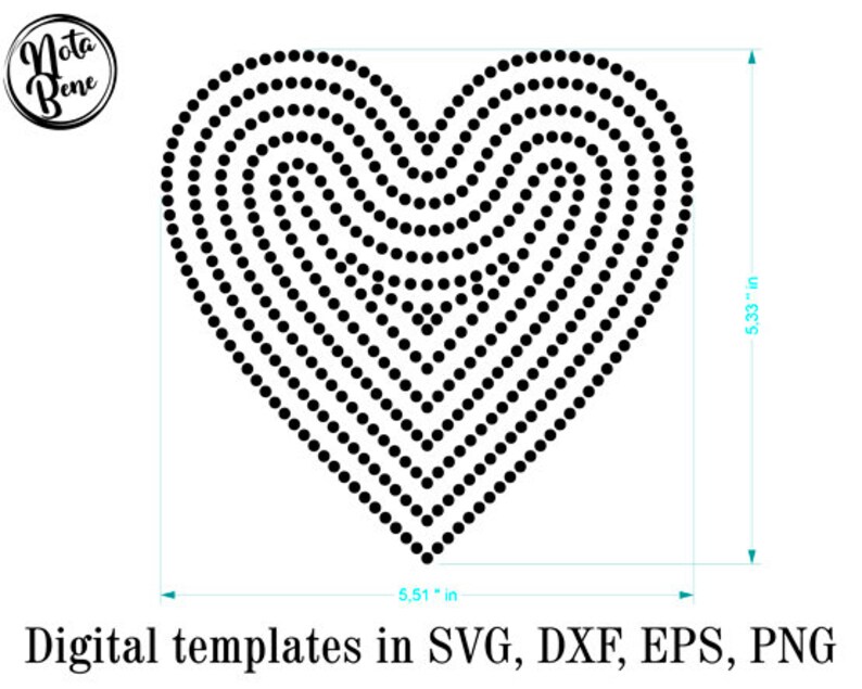 Rhinestone Template Heart Svg Digital Download Heart Bling - Etsy