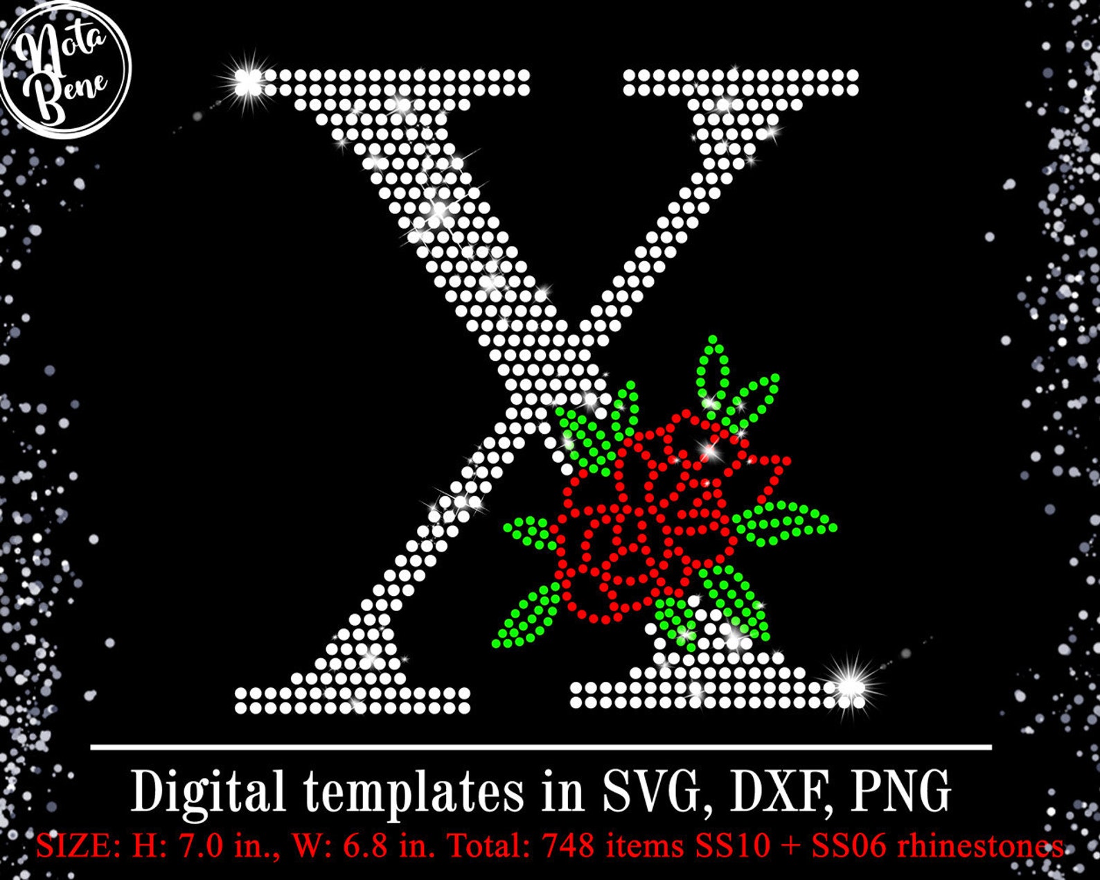 Rhinestone Monogram X Template SVG Floral Diamond Bling - Etsy