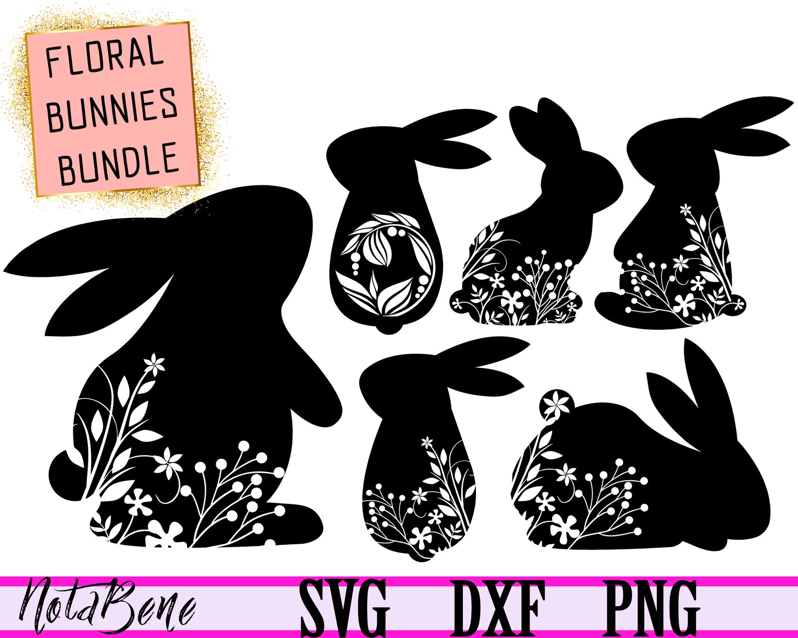 Floral Rabbit Silhouette SVG Floral Bunny SVG Spring Svg - Etsy
