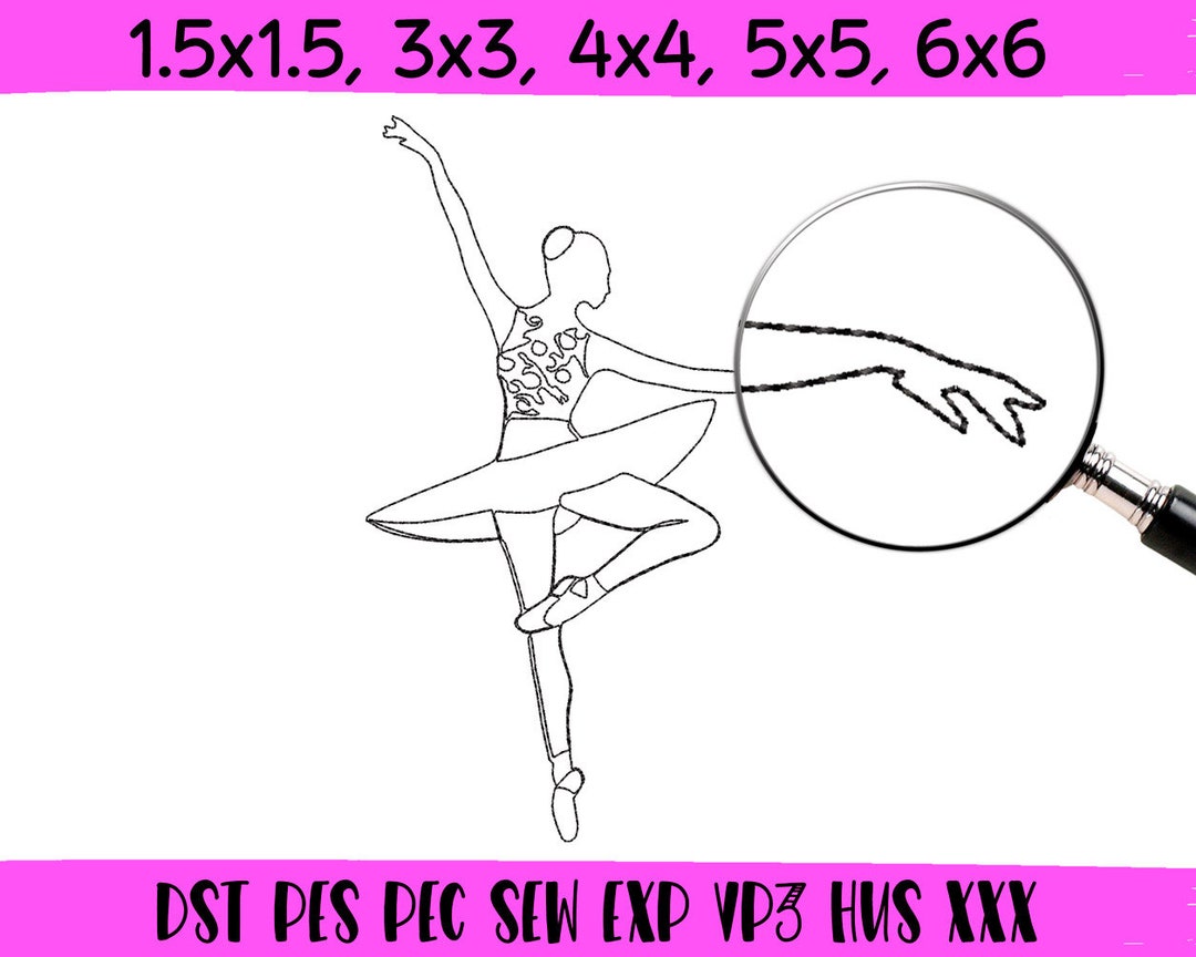 Ballerina Line Art Machine Embroidery Design, Ballet Dancer Girl ...