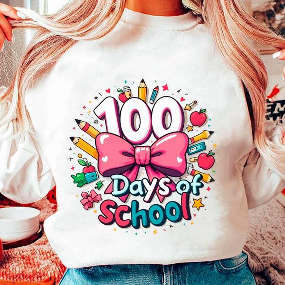 100 Days of School Coquette Bow PNG, Coquette Teacher Bow Png, 100 Days ...