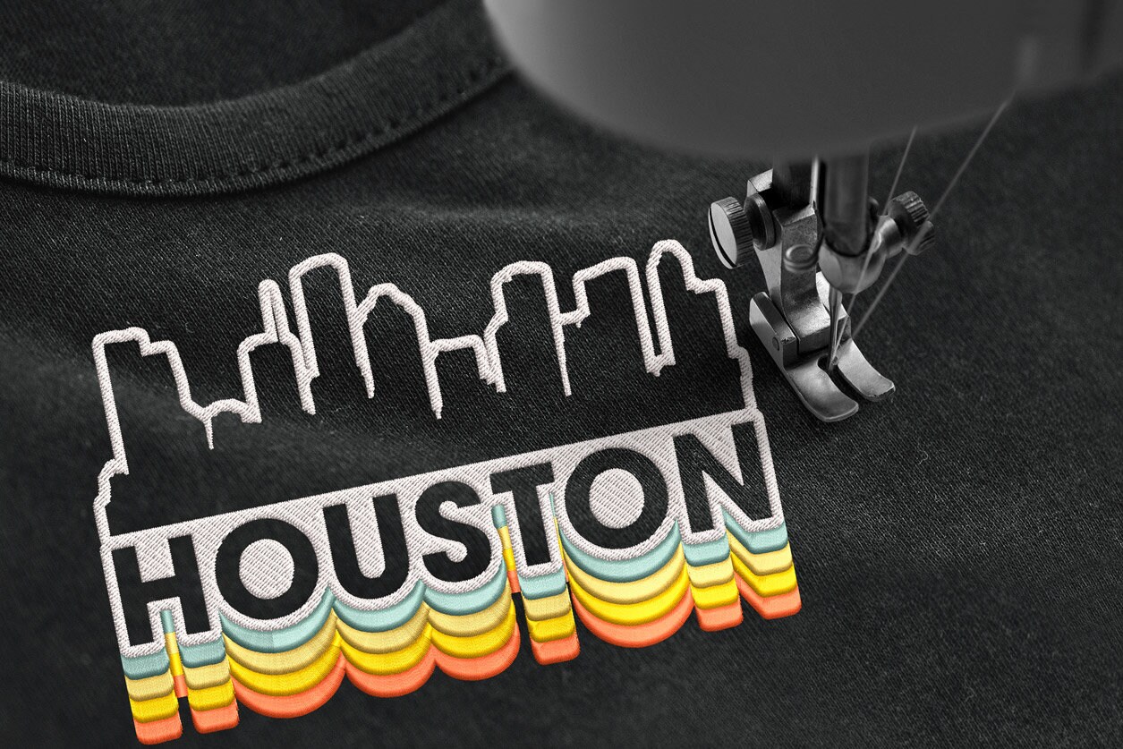 Houston City Skyline Embroidery Design Vintage Retro - Etsy