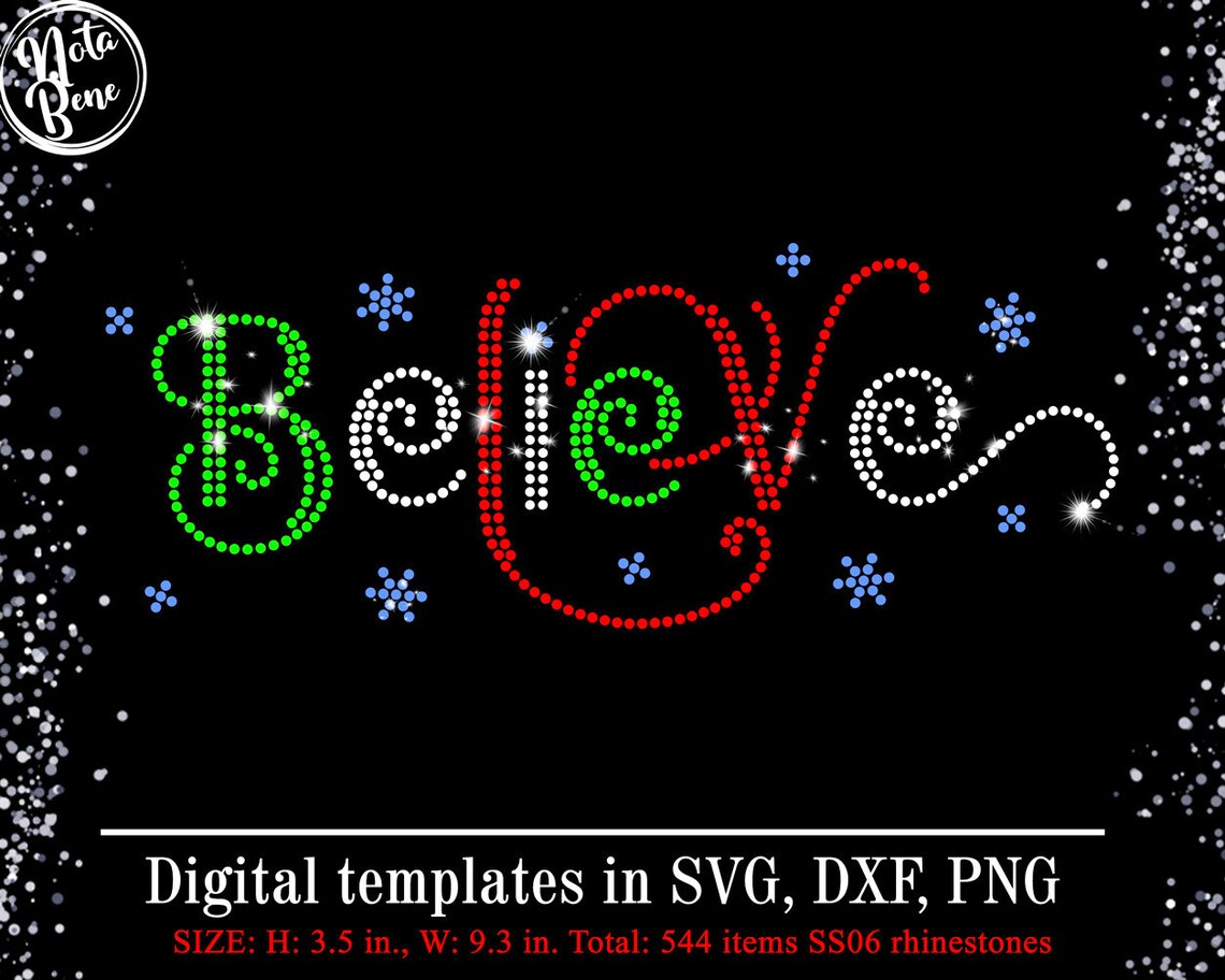 Believe Rhinestone Pattern SVG, Christmas Rhinestone Template Svg ...