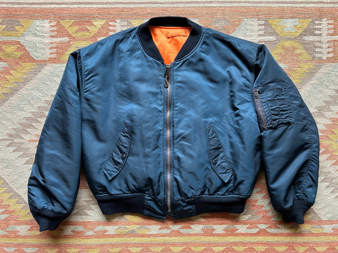 90s MA-1 Flight Flyers Vintage Bomber Jacket Intermediate Blue Orange Reversible Spiewak and ...
