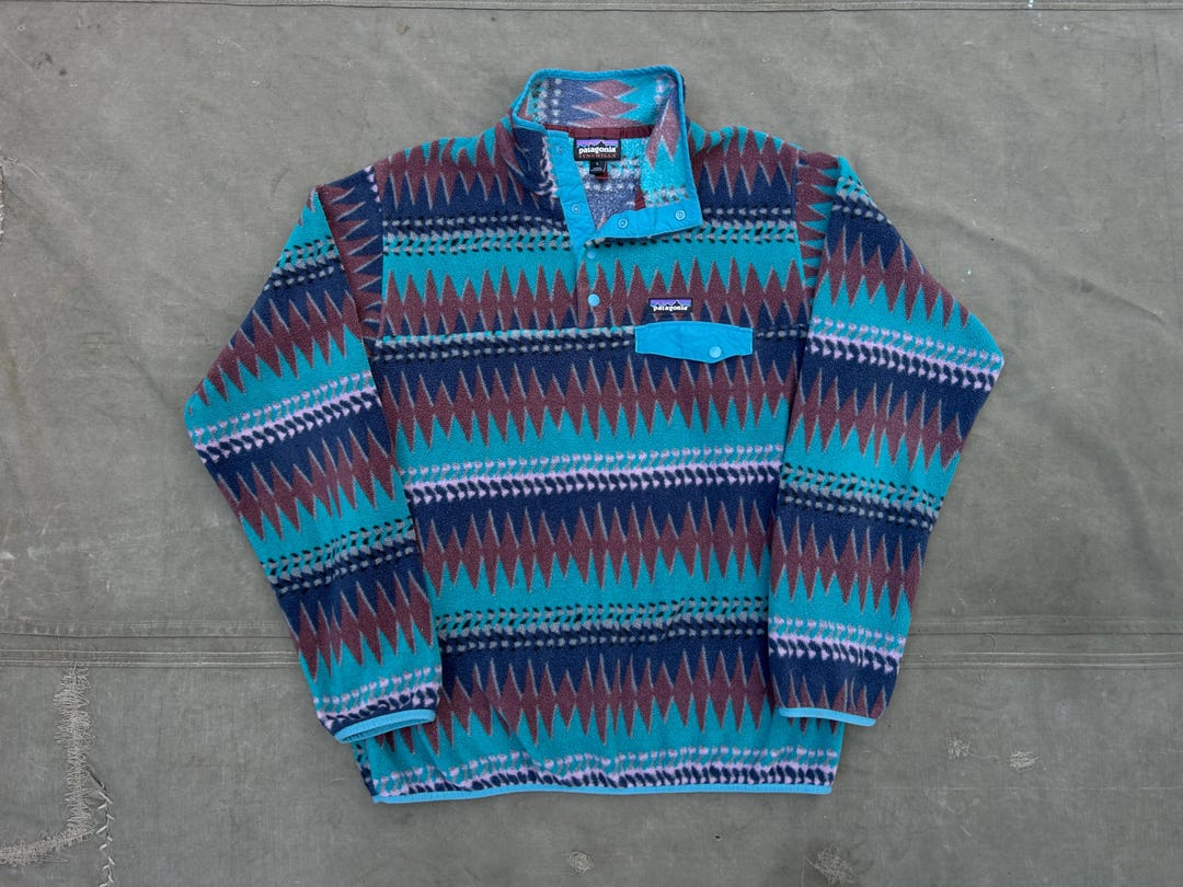 Patagonia Synchilla Pullover Fleece Blue Geometric Pattern Triangles ...