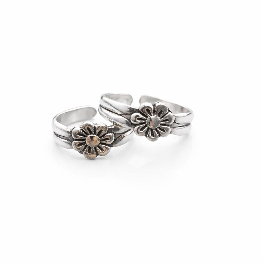 925 Sterling Silver Floral Toe Rings | Adjustable Oxidized Flower Toe ...