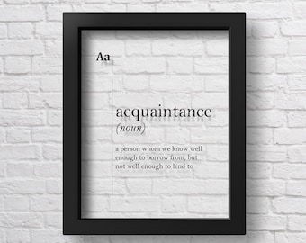 Acquaintance Funny Definition Print Friend Gift Dorm Wall Art Dorm ...