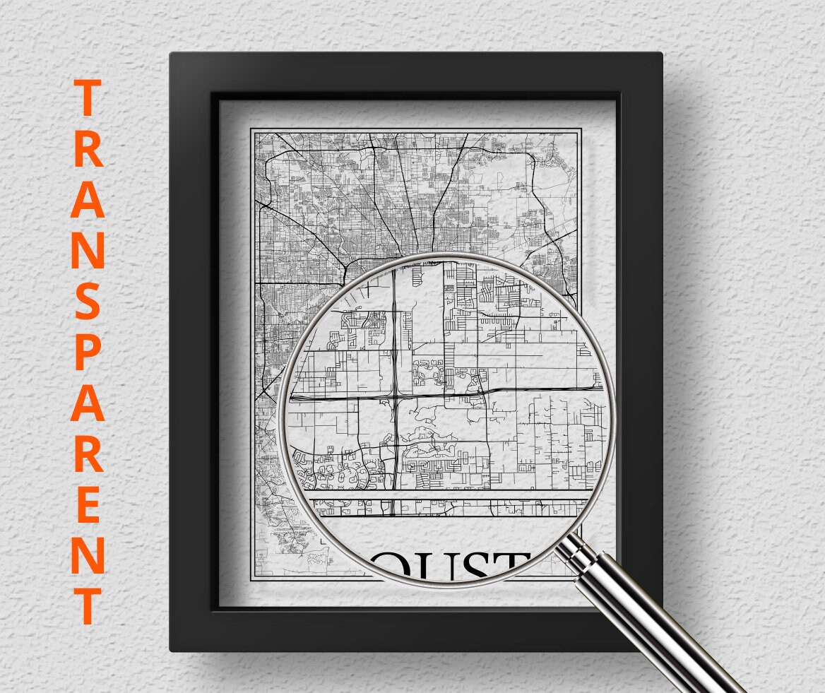 TRANSPARENT Houston City Map Detailed Houston Map Houston Wall Art ...