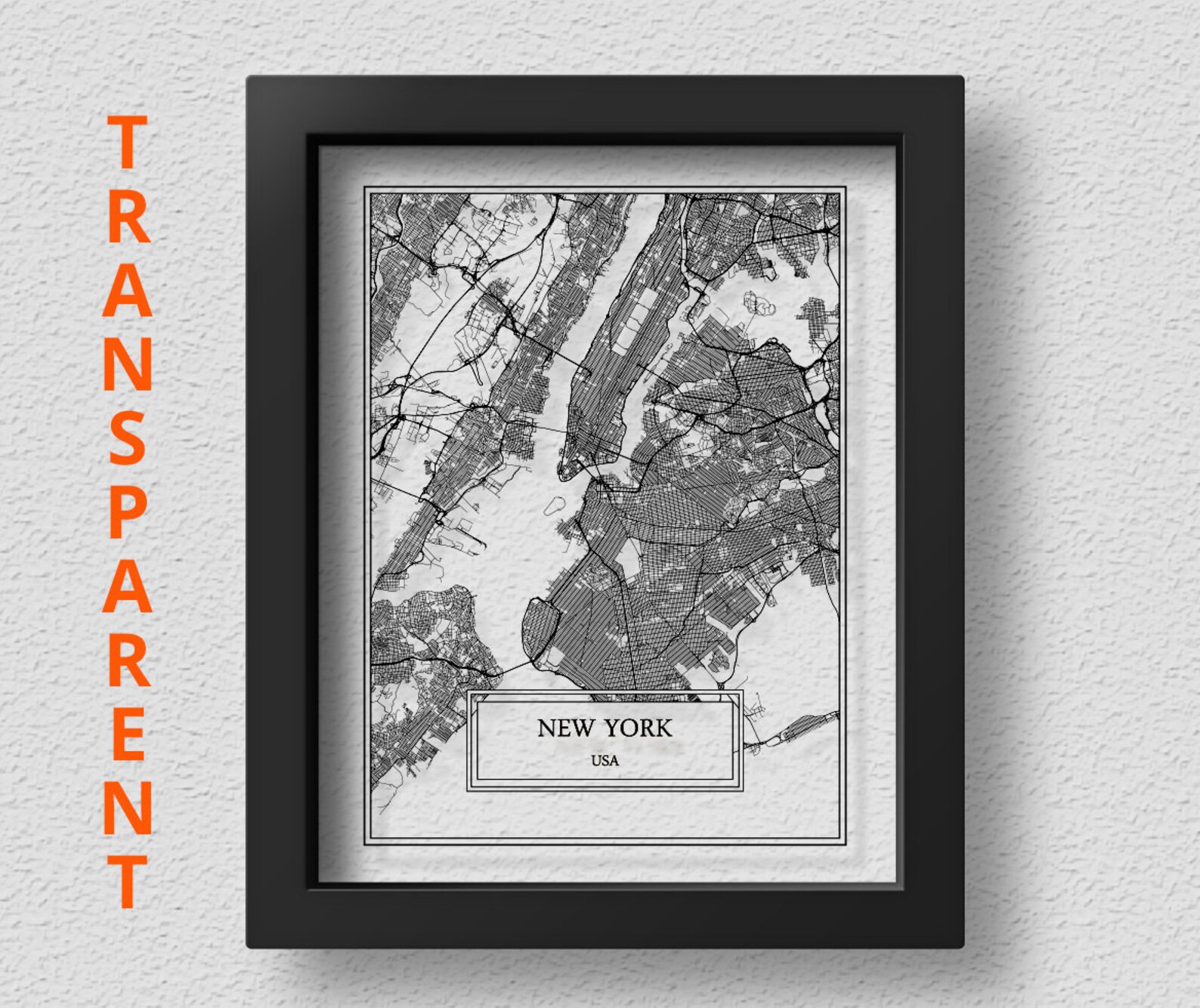 TRANSPARENT New York City Map Detailed New York Map New York Wall Art ...