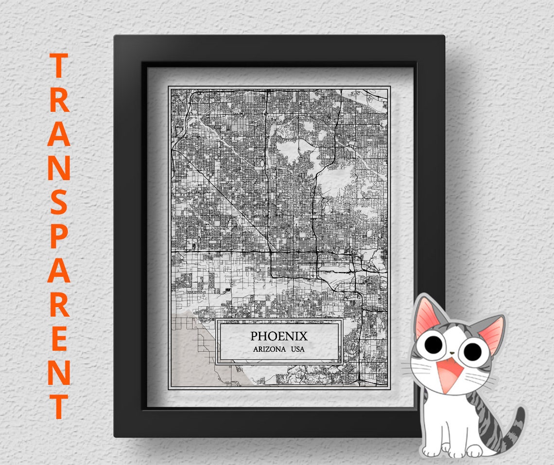 TRANSPARENT Phoenix City Map Detailed Phoenix Map Phoenix Wall - Etsy