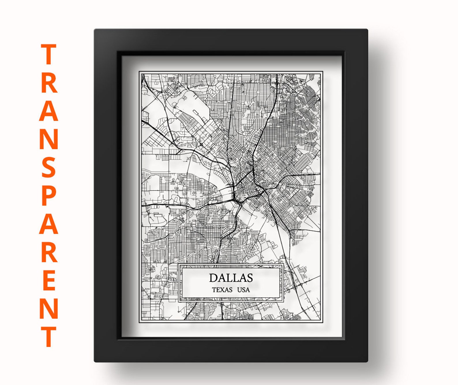 TRANSPARENT Dallas City Map Detailed Dallas Map Dallas Wall Art Dallas ...